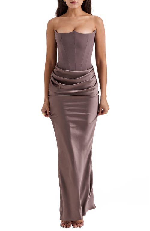 HOUSE OF CB HOUSE OF CB Persephone Strapless Satin Corset Cocktail Dress
